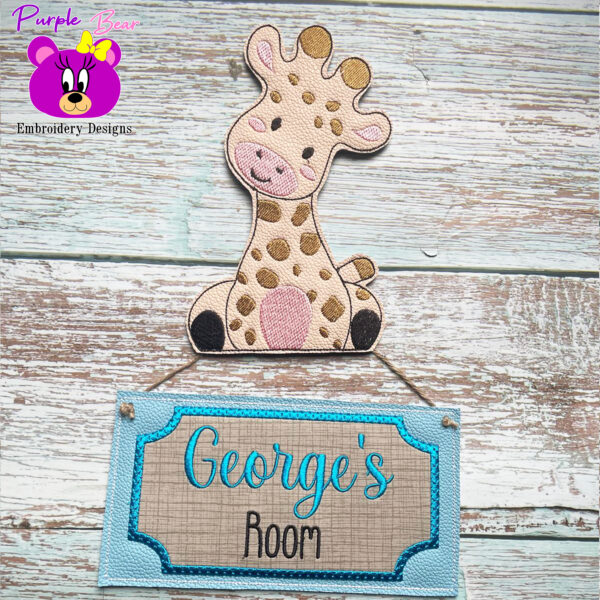 Giraffe Door Sign, 4 Sizes | Purple Bear Embroidery Designs